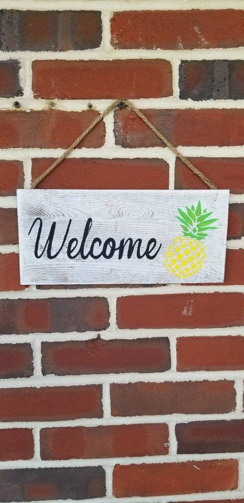 Pineapple Welcome Sign, Wooden Pineapple Welcome Sign, Handpainted ...