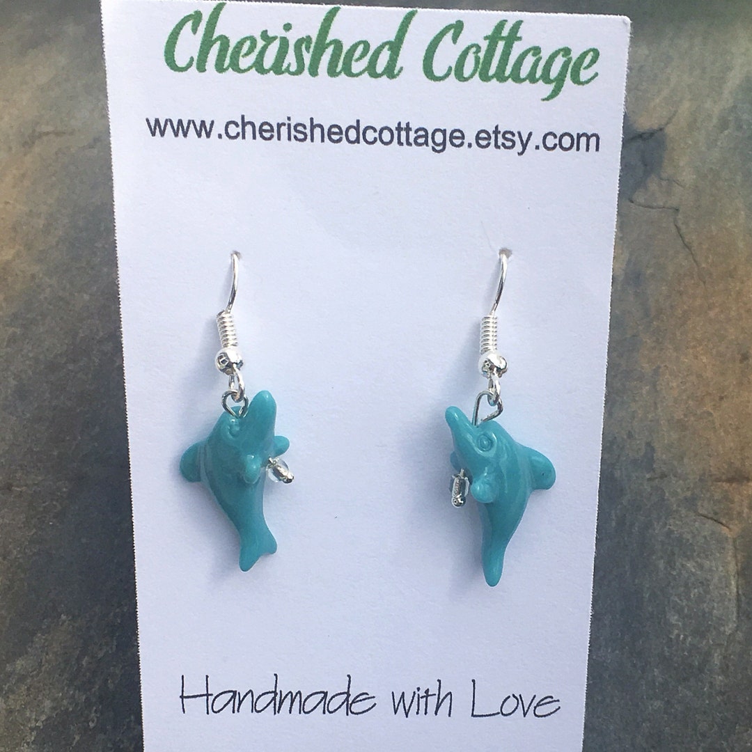 Dolphin Earrings - Blue Dolphin Earrings - Blue Dolphin Dangle Earrings ...