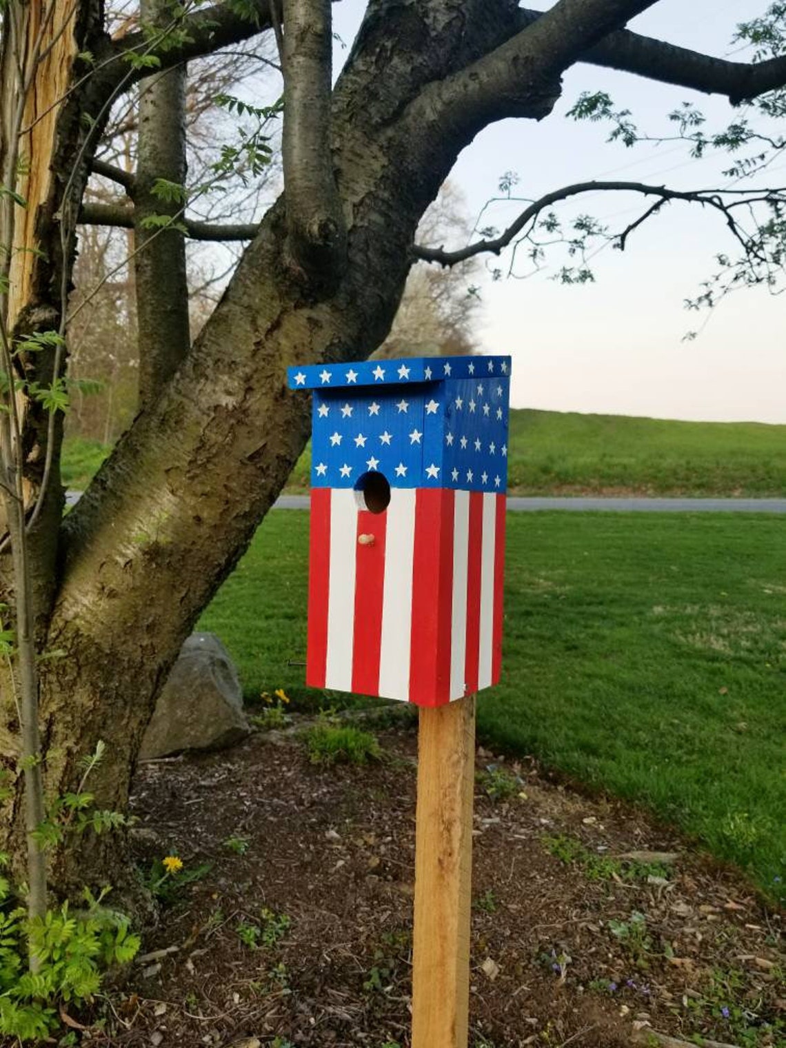American Flag Wooden Bluebird House, Patriotic Birdhouse, American Flag ...