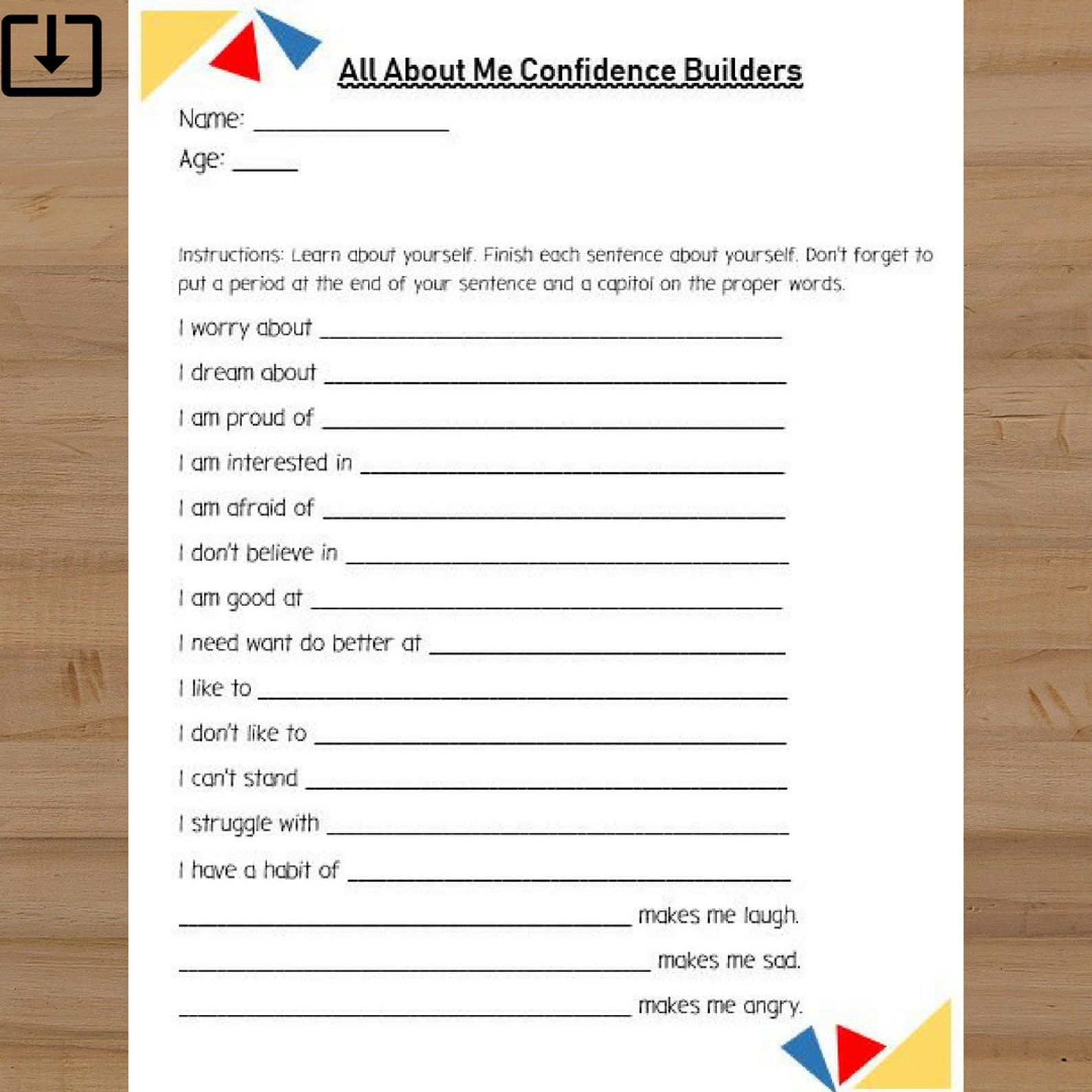 All About Me Worksheet - Confidence Builder Worksheet - New School Year Worksheet - New Student ...