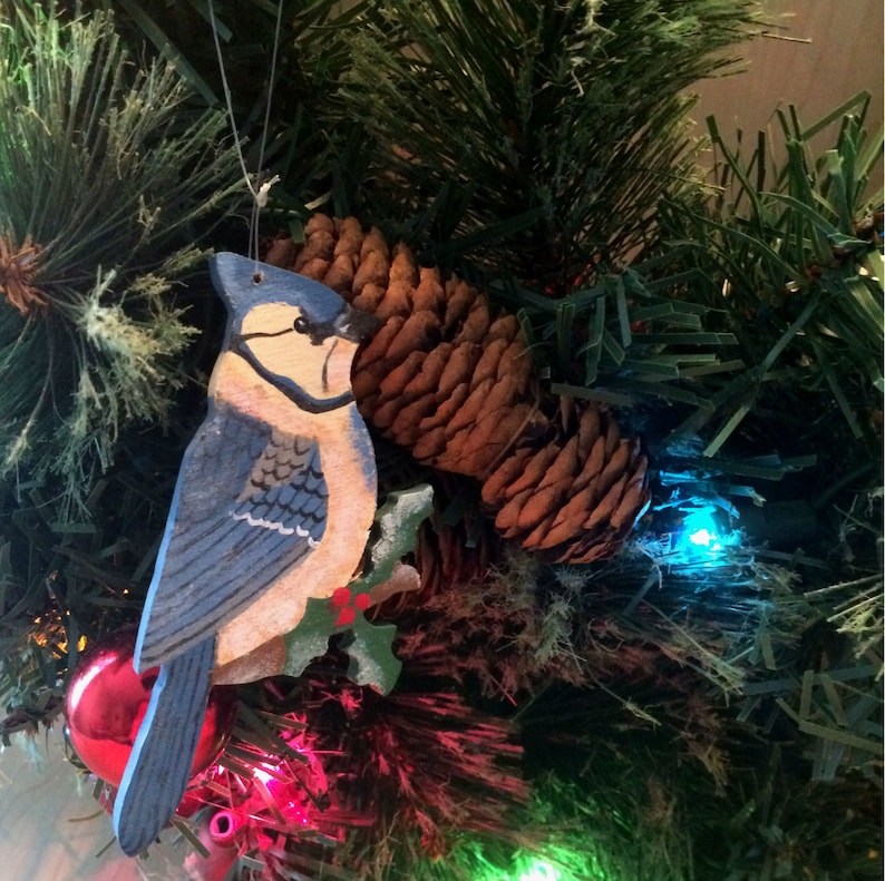 Blue Jay Ornament, Wood Blue Jay Christmas Ornament, Handpainted Blue ...