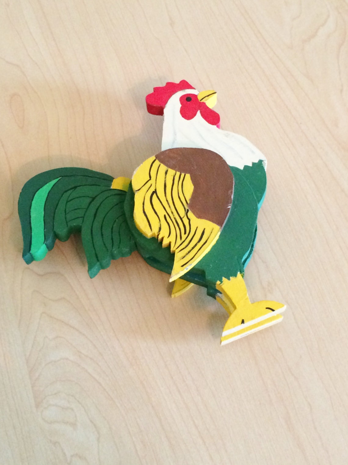 Wood Hand Painted Rooster Decor, Primitive Rooster Figurine, Farmhouse ...