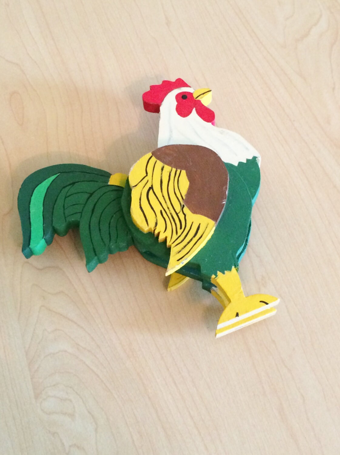 Wood Hand Painted Rooster Decor, Primitive Rooster Figurine ...