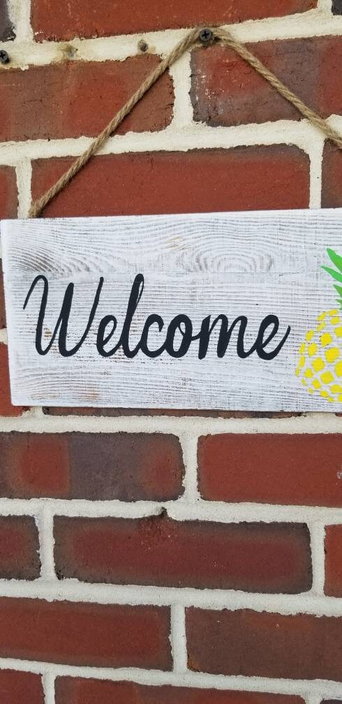 Pineapple Welcome Sign, Wooden Pineapple Welcome Sign, Handpainted ...