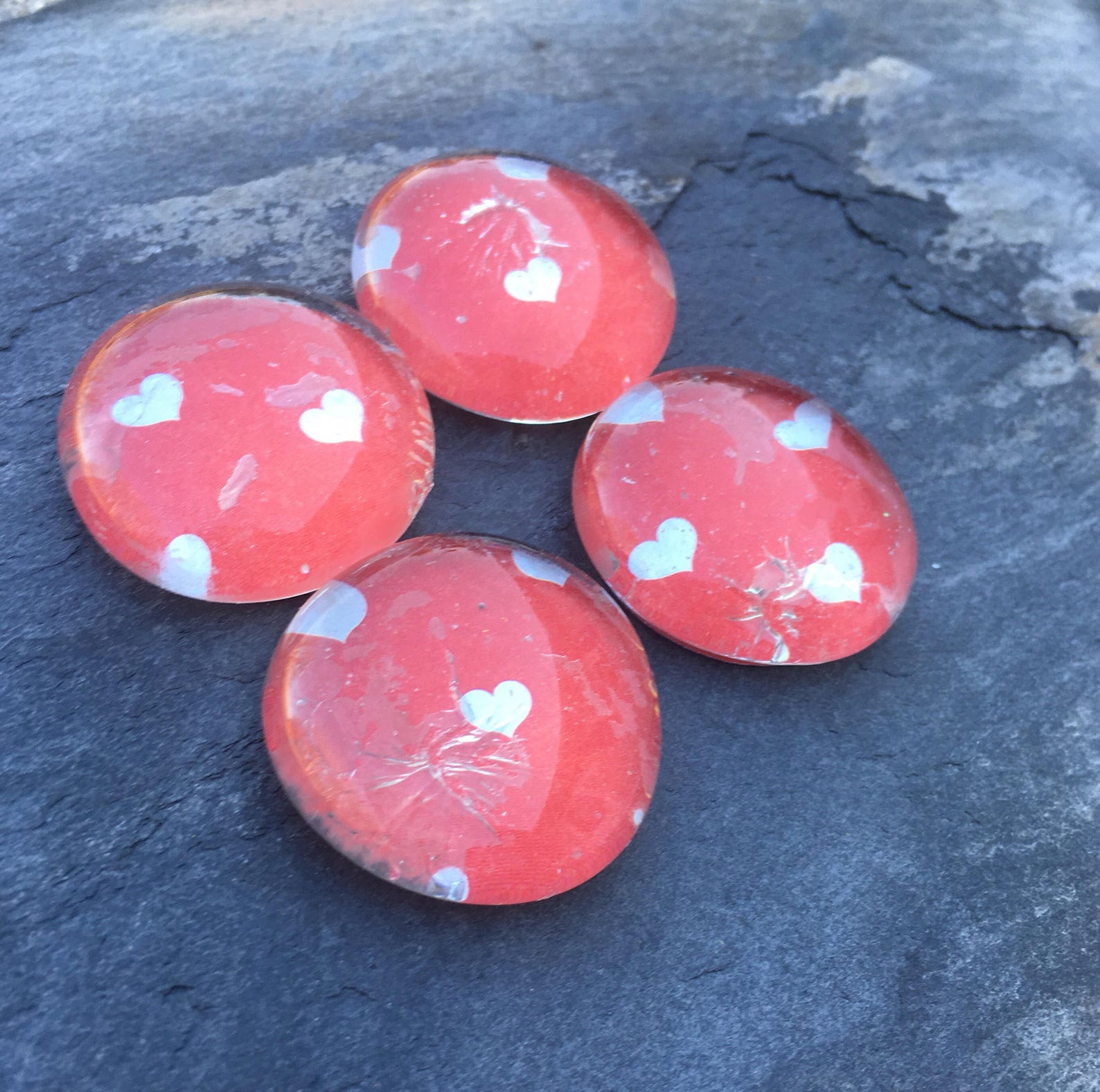 Heart Magnets, Red and White Heart Decor, Heart Kitchen Magnets, Heart ...