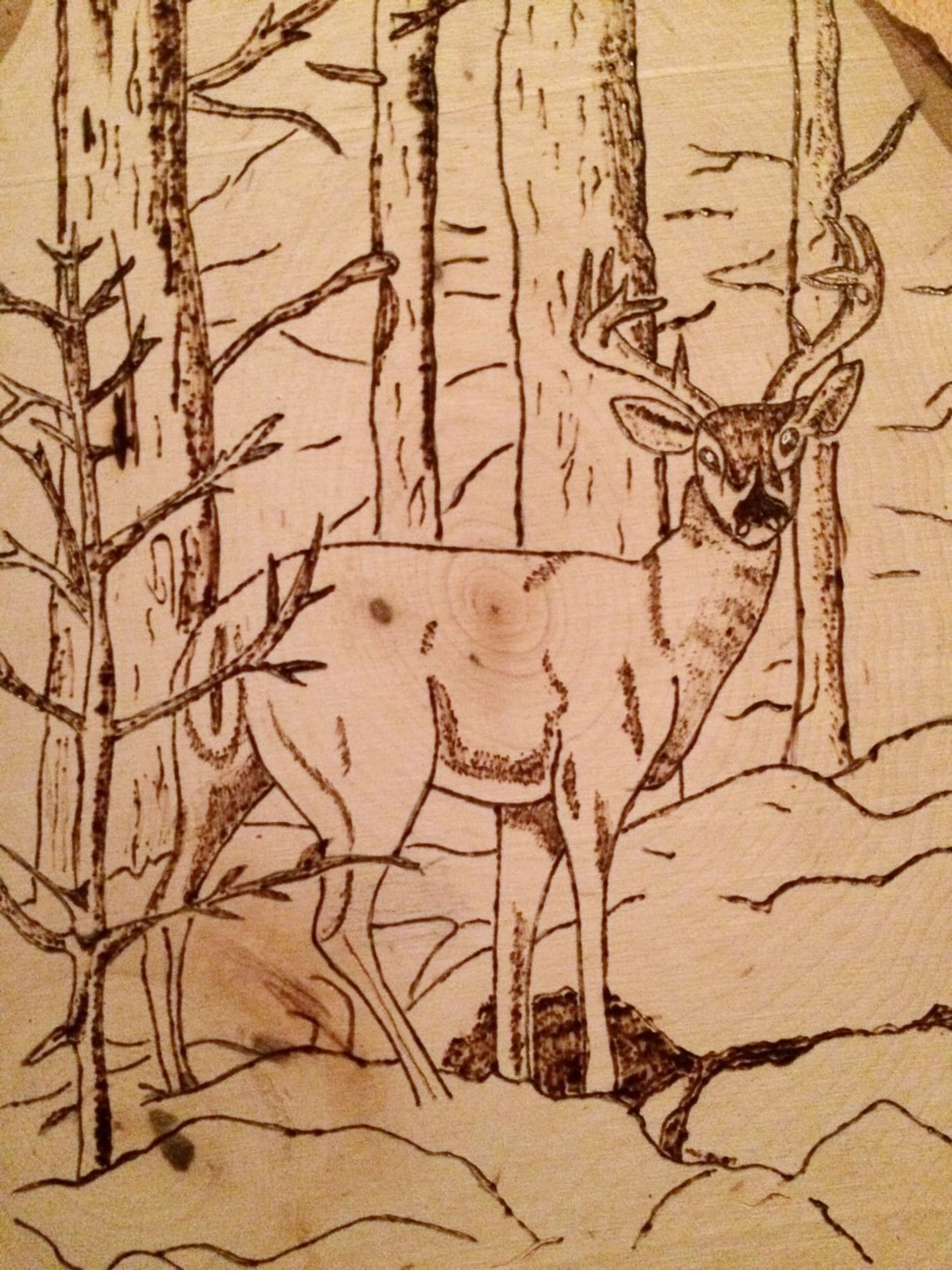 Deer Decor, Woodburning of Deer in the Woods on Tree Stump, Outdoor ...