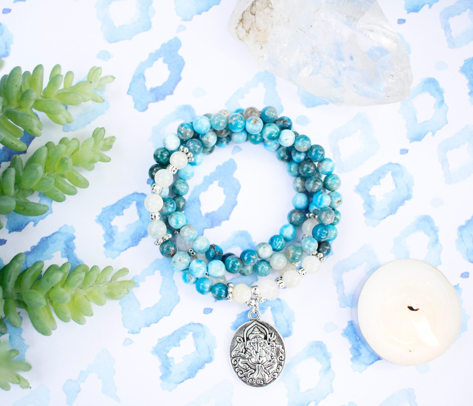108 Mala Wrap Mala Apatite Blue Mala Summer Jewelry - Etsy