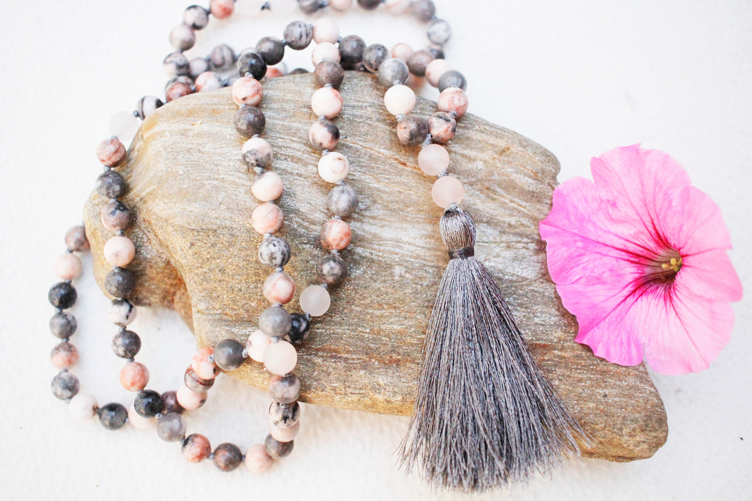 Crystal Necklace Pink Zebra Jasper Rose Quartz Layering | Etsy