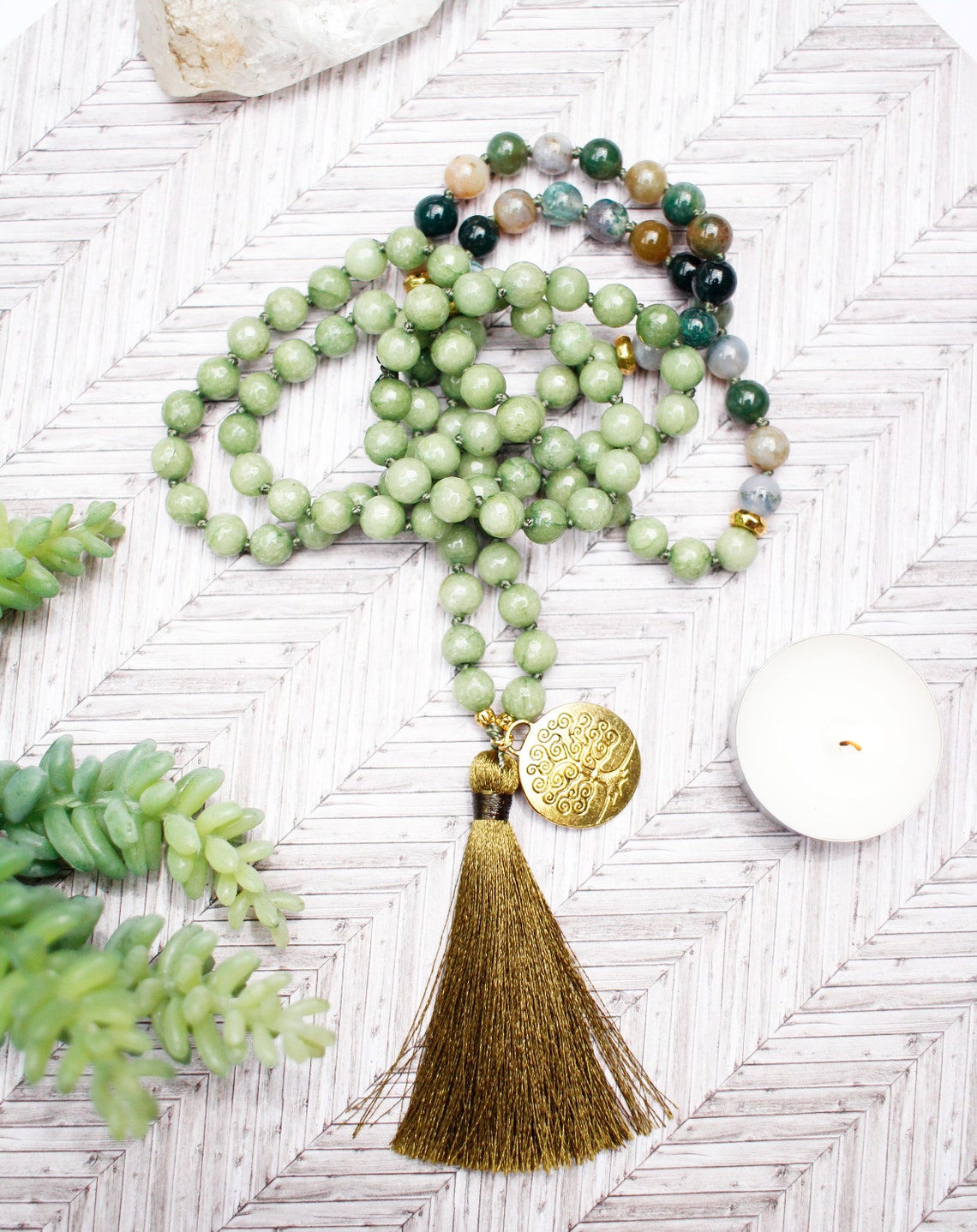 Jade Mala Charm Indian Agate Green Mala Mala Beads 108 | Etsy