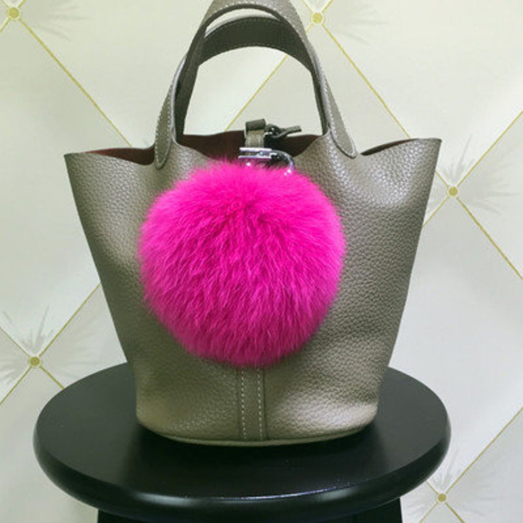 Hot Pink Fluffy Keychains Pompoms Ball Handbag Charm, Plush Fluffy ...