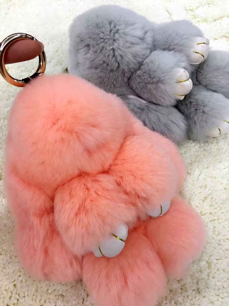 Real Fur Bunny Keychains Purple Pompom Rabbit Key chains Hand | Etsy