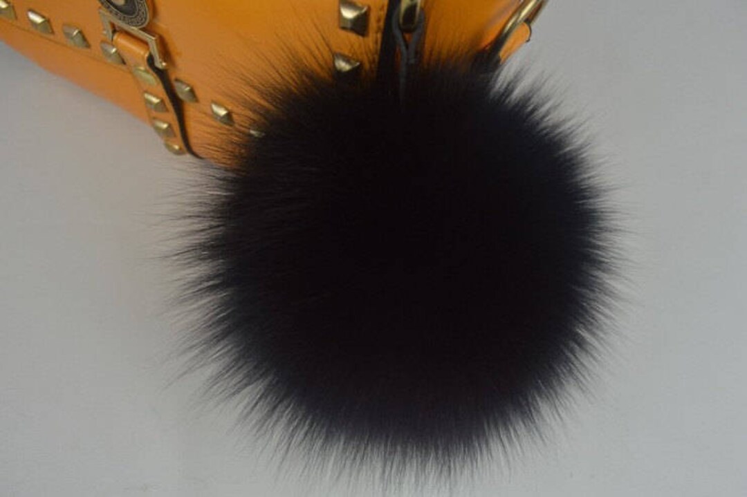 Black/snow Gray Fur Keychains Puffs Pompom Handbag Charm, Plush Furry ...