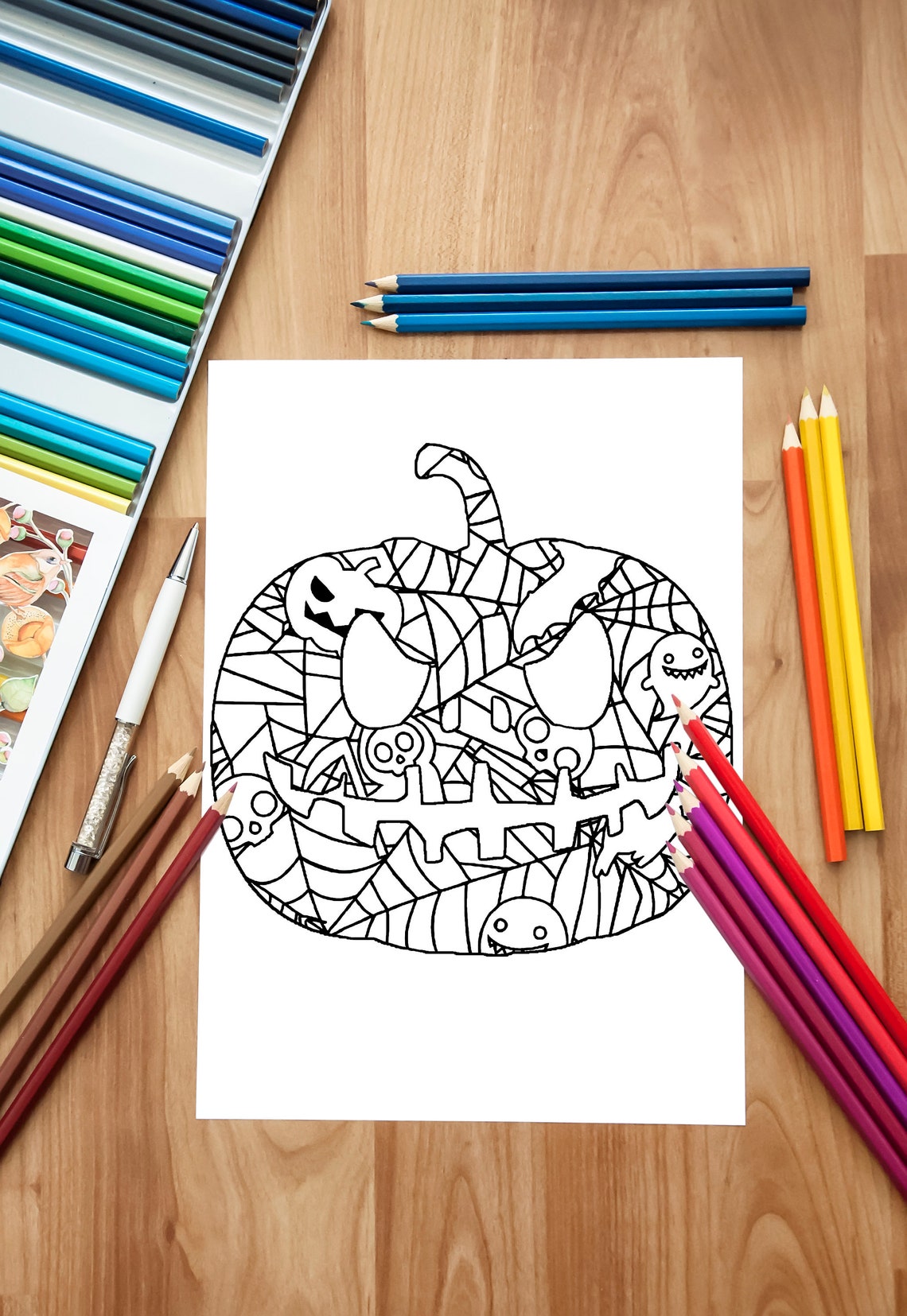 Printable Coloring Page Halloween Pumpkin / Digital Art / | Etsy