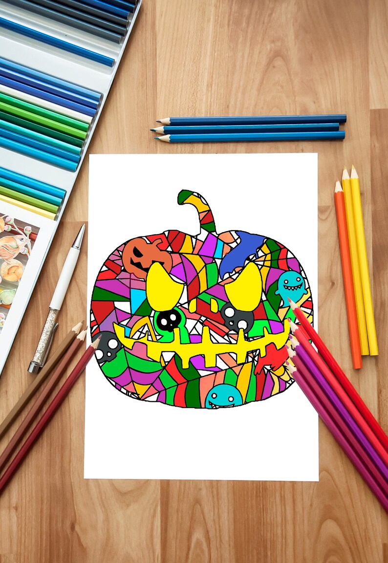 Printable Coloring Page Halloween Pumpkin / Digital Art / | Etsy