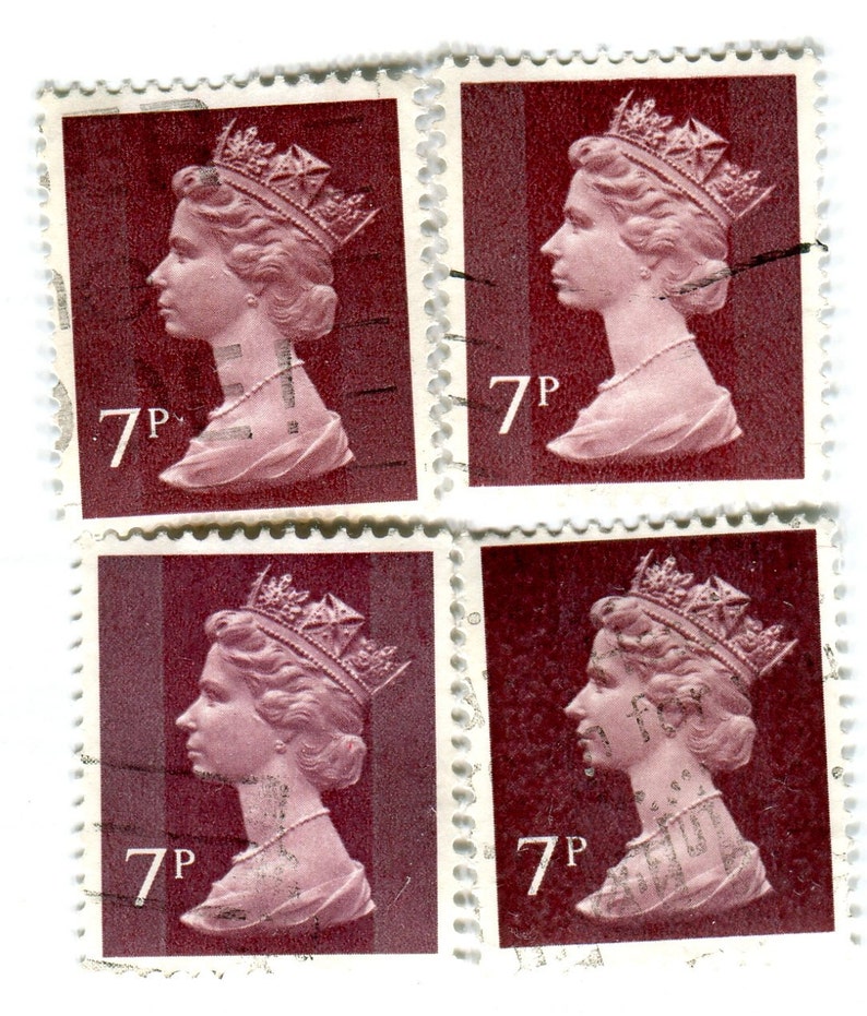 Vintage 7p Red Brown Uk GB Postage QEII Stamps 1974. Paper Ephemera ...