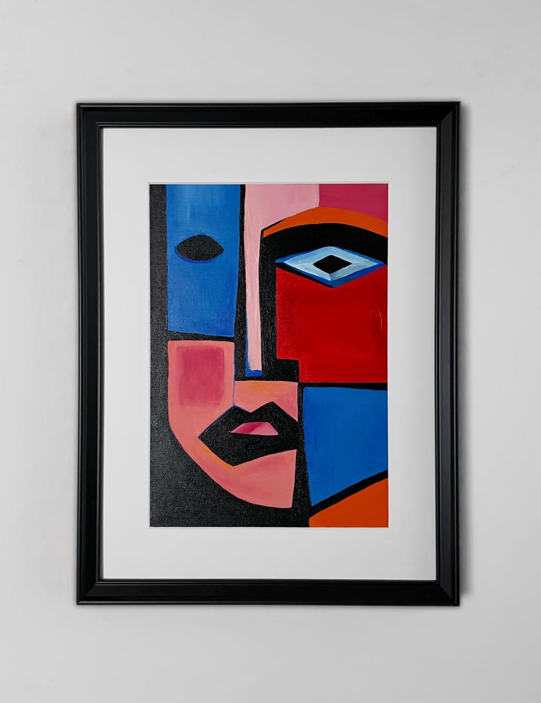 Abstract Cubist Portrait: Colorful Geometric Acrylic Painting (21x30 Cm ...