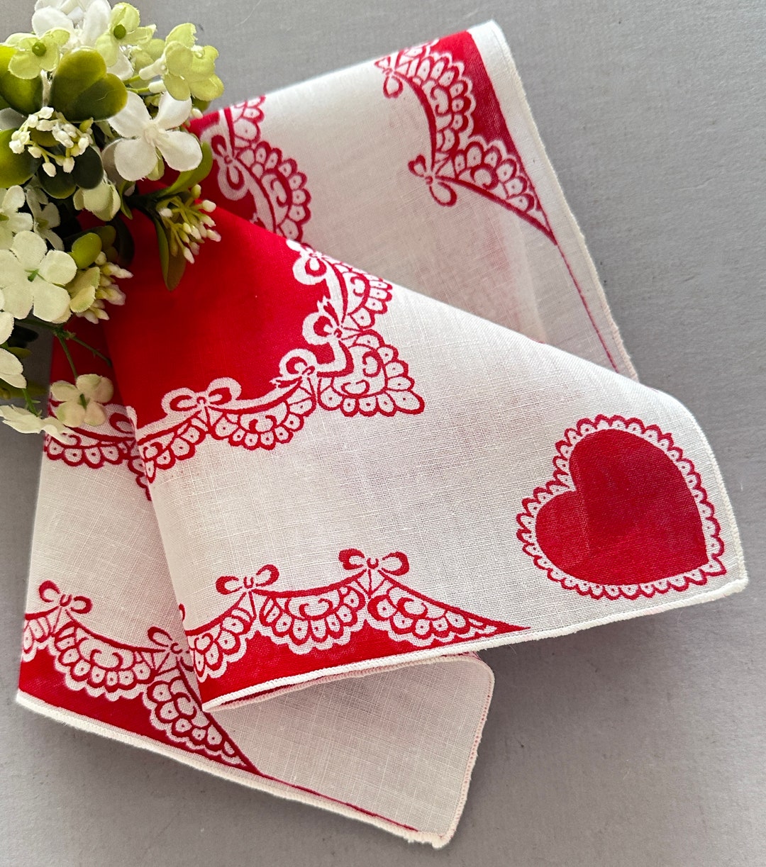 Vintage Valentine Hankie Handkerchief, Valentine Day Hankie, Red White ...