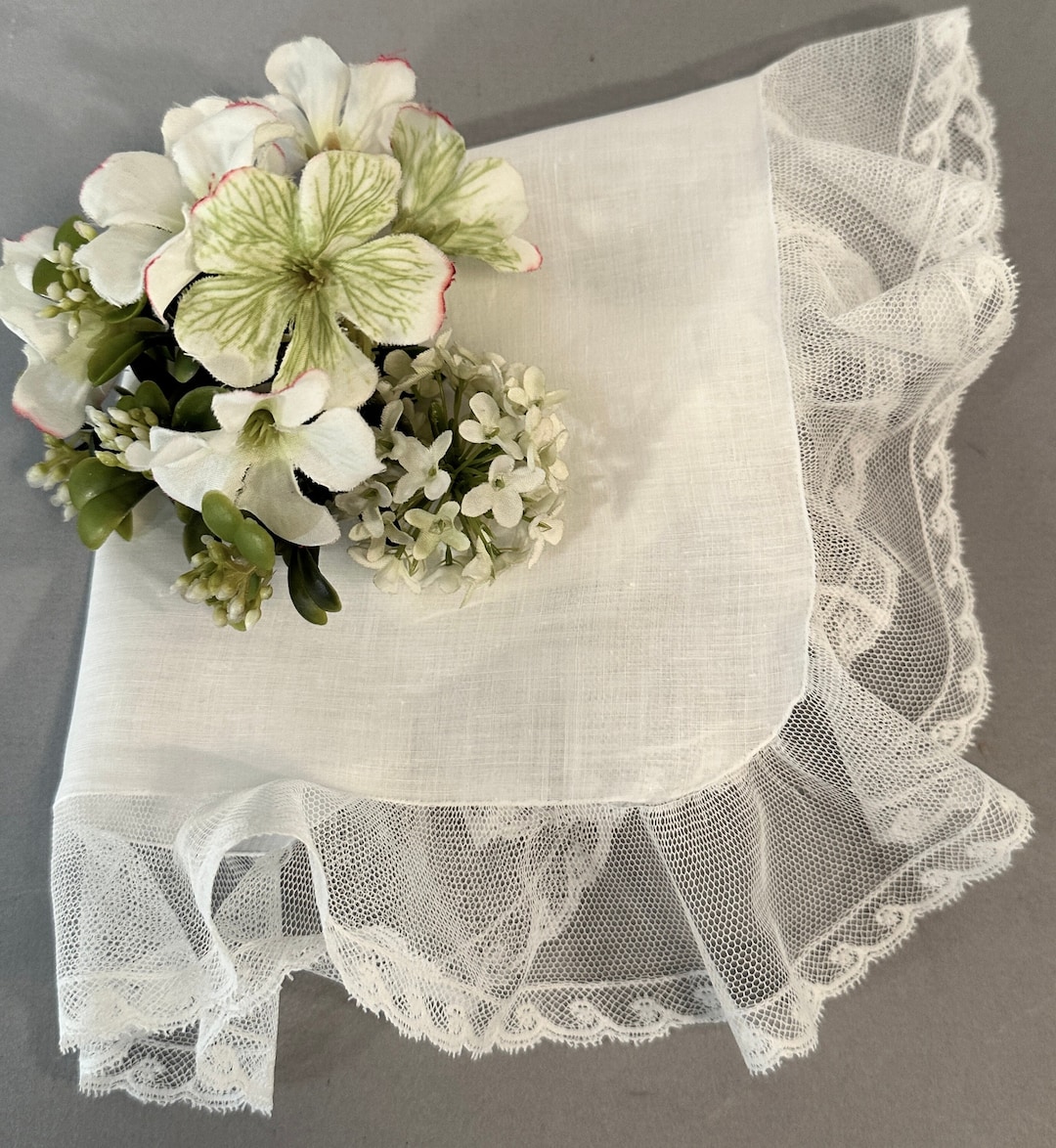 Vintage White Net Lace Hankie Hanky, White Lace Hanky Handkerchief ...