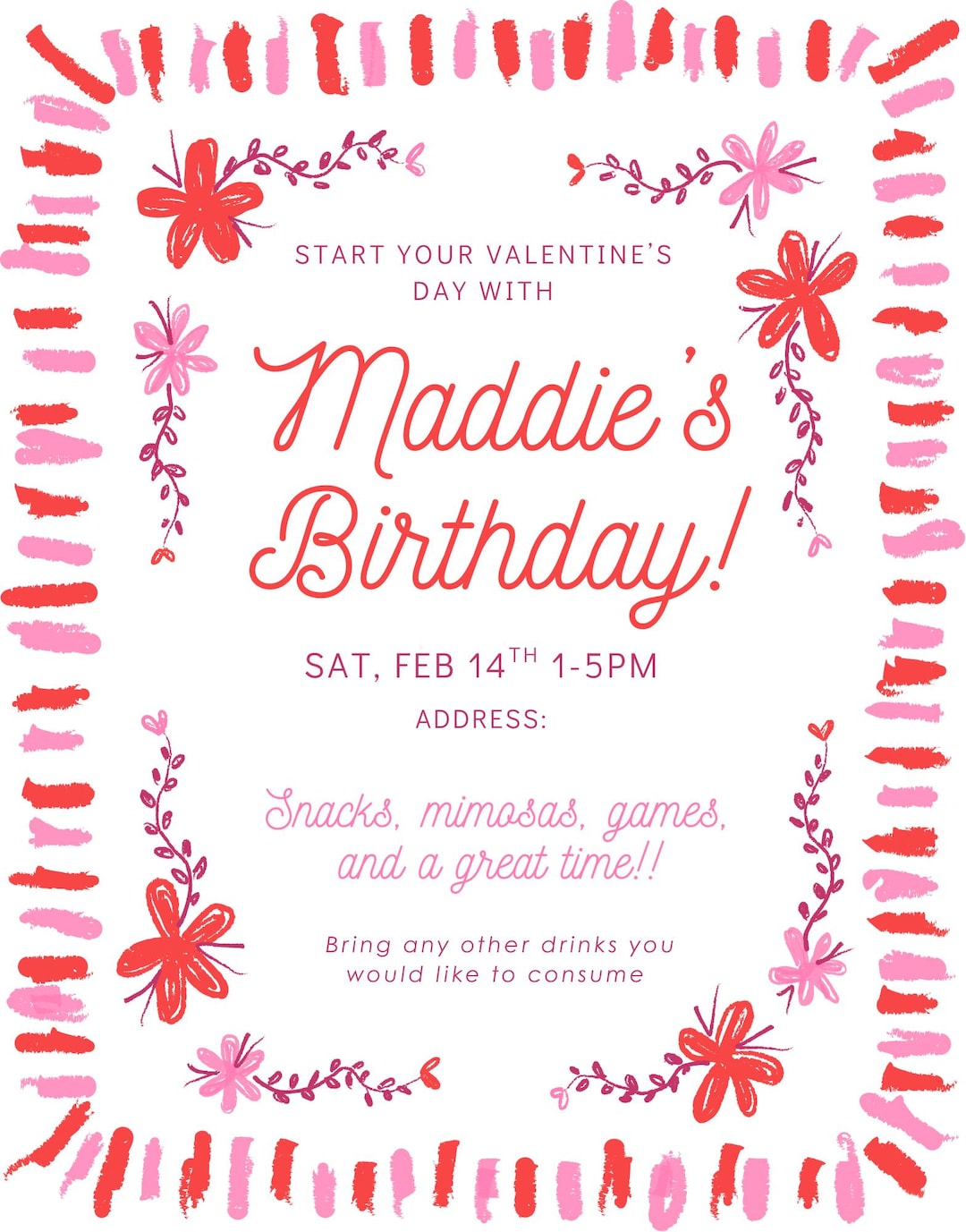 Hand Drawn Invitation Template, Red and Pink - Etsy