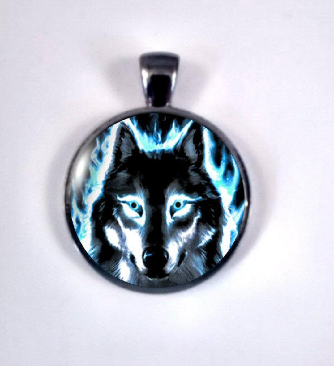 Blue Wolf Necklace, Wolf Pendant, Wolf Jewelry, Neon Blue Wolf Pendant ...