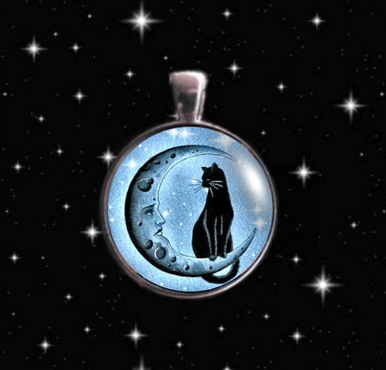 Cat Necklace Cat on Moon Necklace Moon Jewelry Silver - Etsy