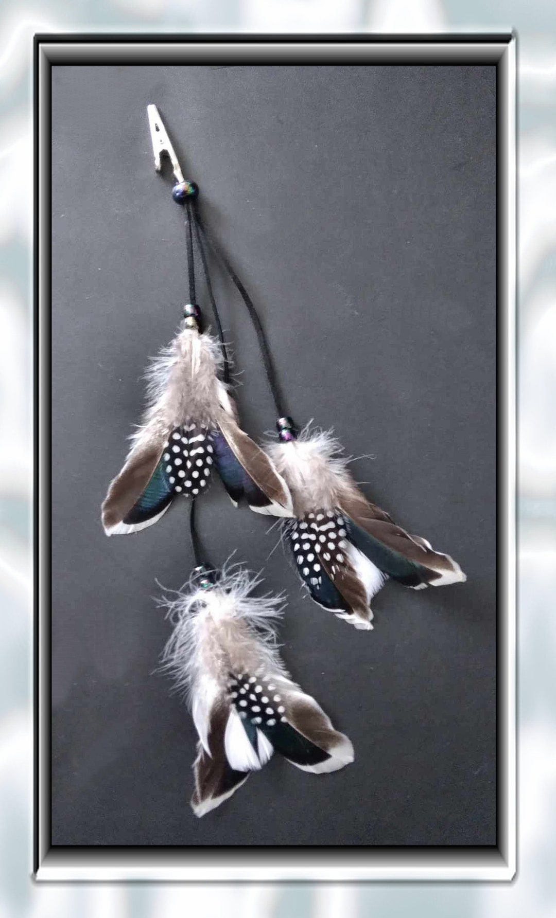 Beige White and Black Feathered Clip - Etsy