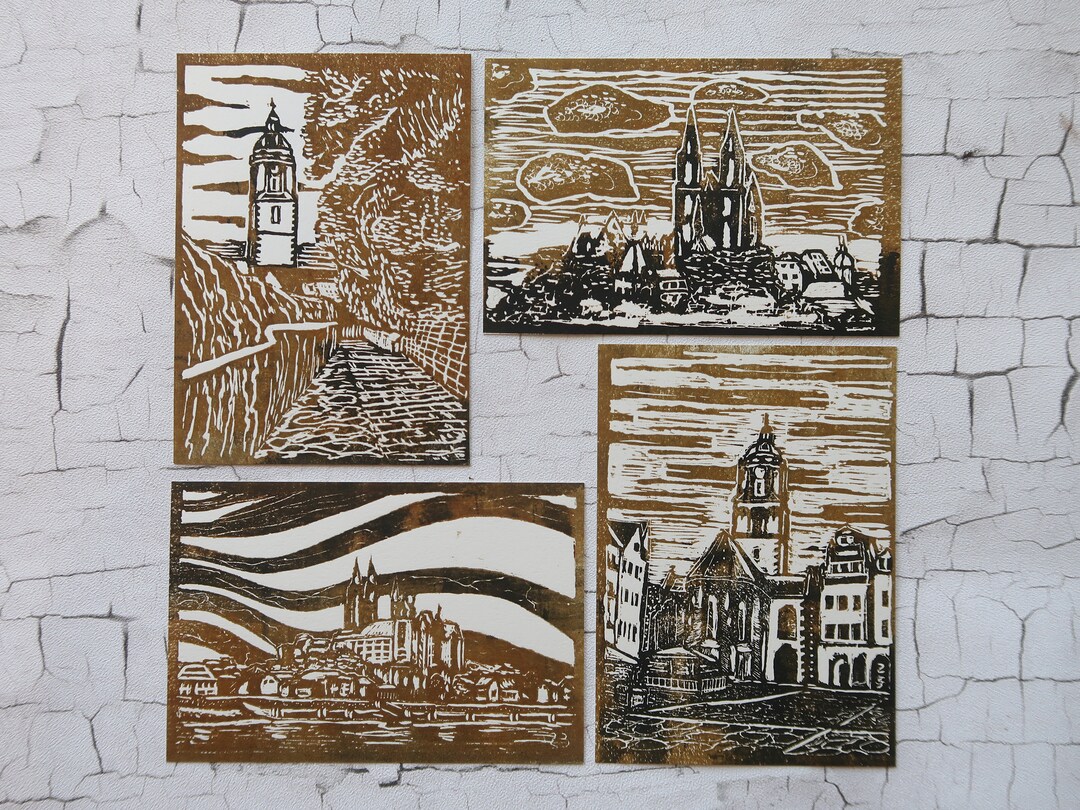 Meissen Linole Print - 4 Pieces (A6) - Unikater Print Set 5 - Etsy
