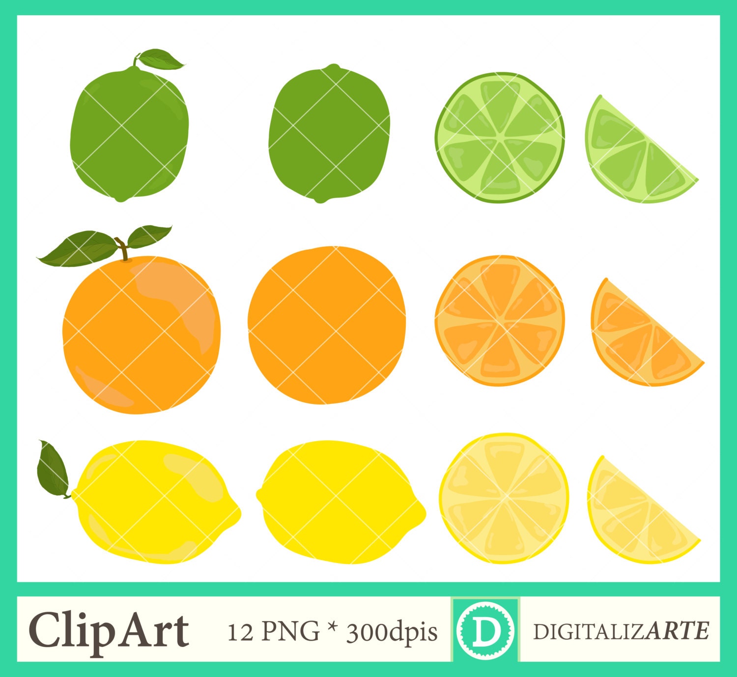 Citrus Fruits Clip Art - 12 Clipart Set. Digital Instant Download PNG ...