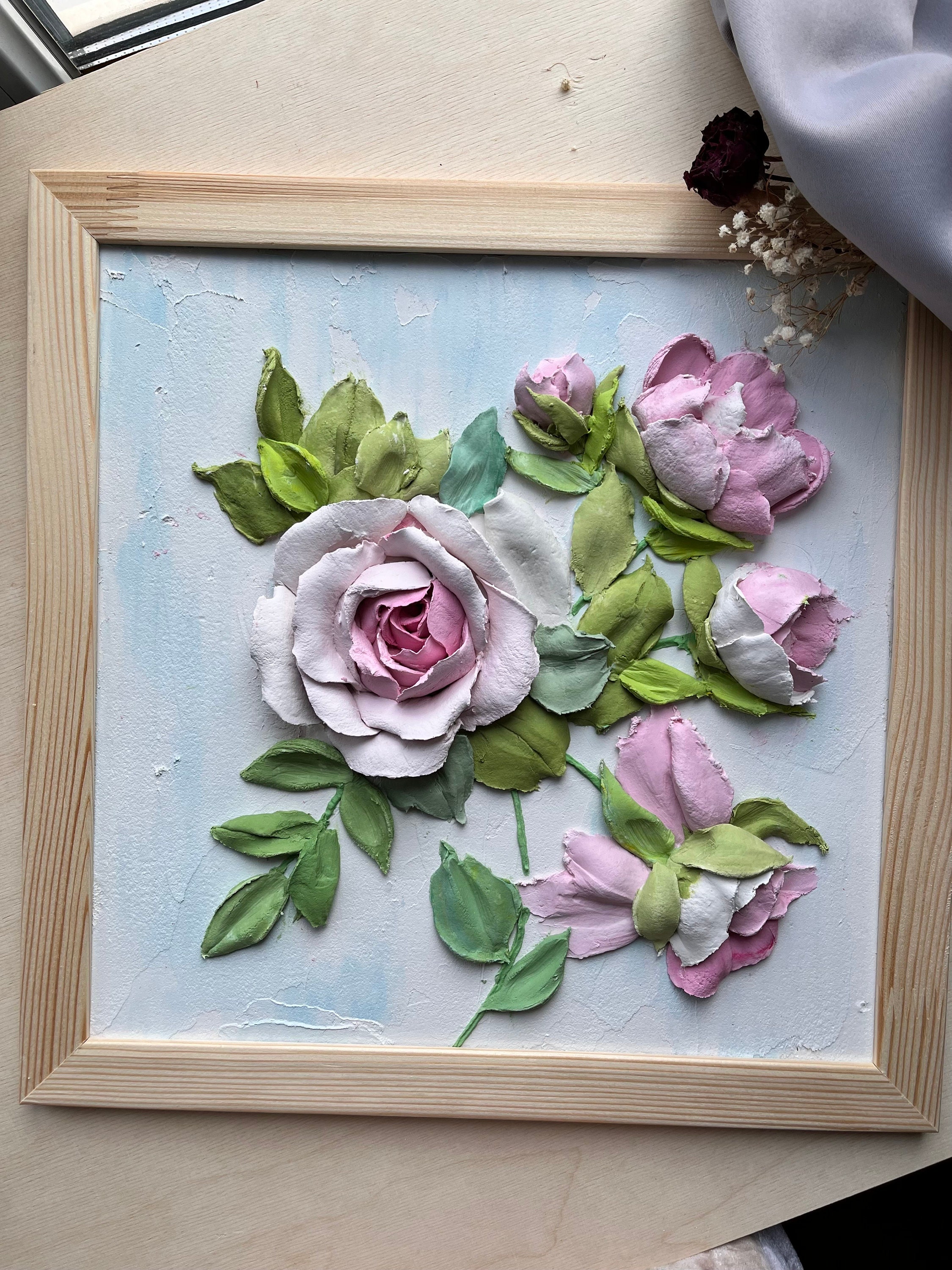 Flower Sculpture Painting Roses 3D Painting Floral Painting 3D Wall Art ...