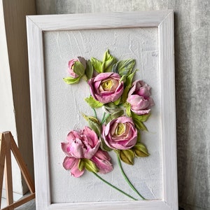 Peony 3d Painting Sculpture Painting Ranunculus Plaster Panno Impasto ...