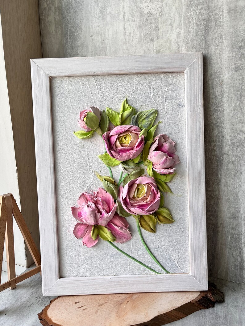 Peony 3d Painting Sculpture Painting Ranunculus Plaster Panno Impasto ...