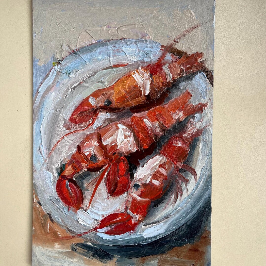 Shrimps Oil Painting Small Food Art Original Oil Painting Kitchen ...
