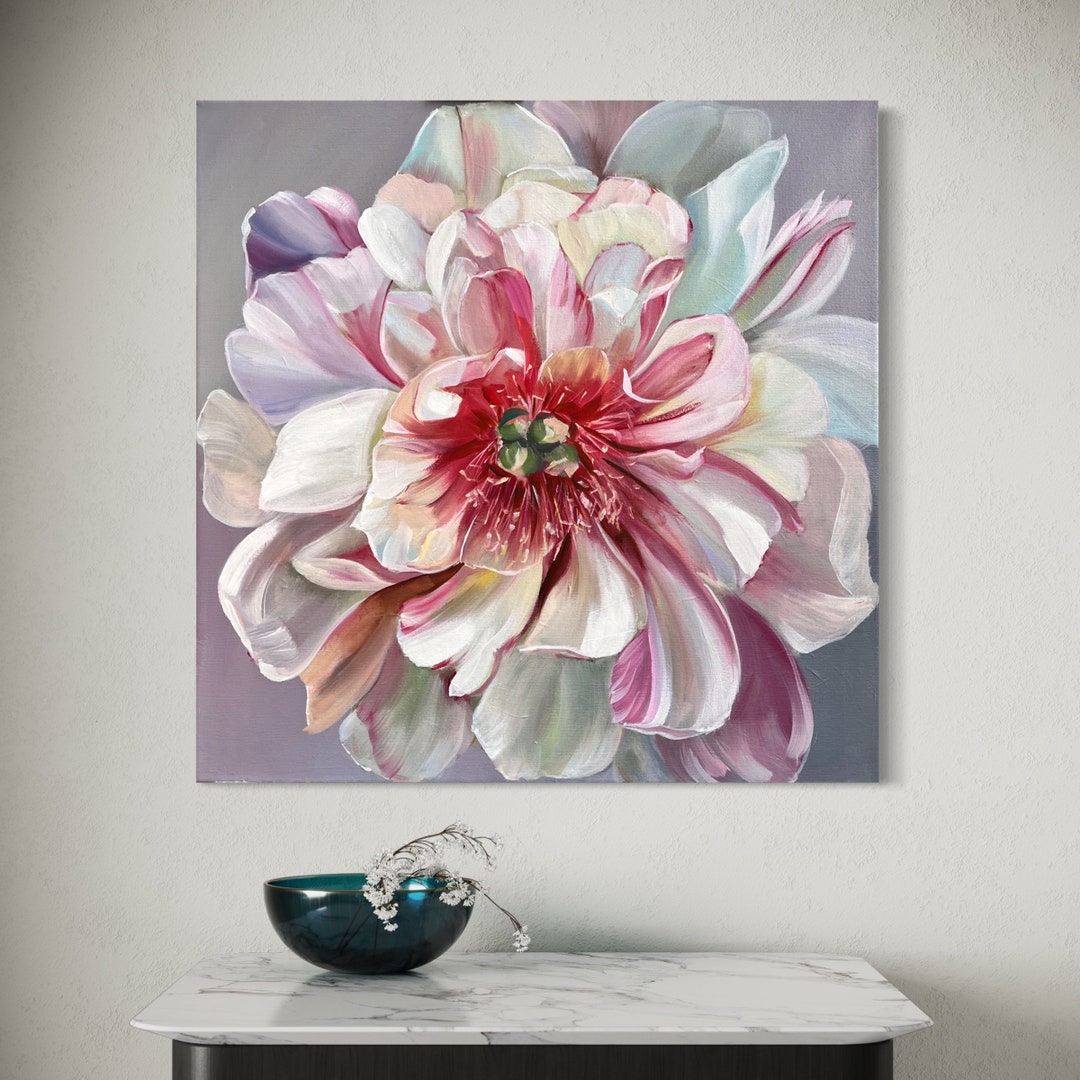 Peony Original Oil Painting Realism Flower Painting Macro Flowers ...