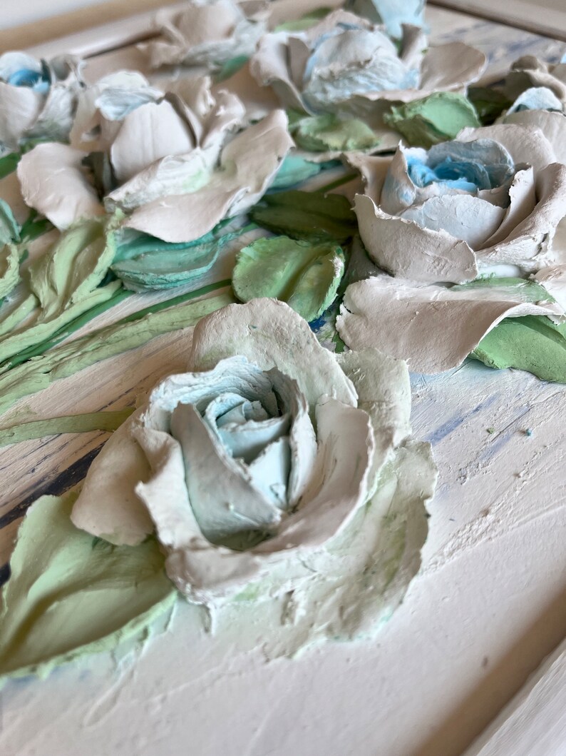 White Rose Sculptural Painting 3D Painting Floral Painting Bas Relief ...
