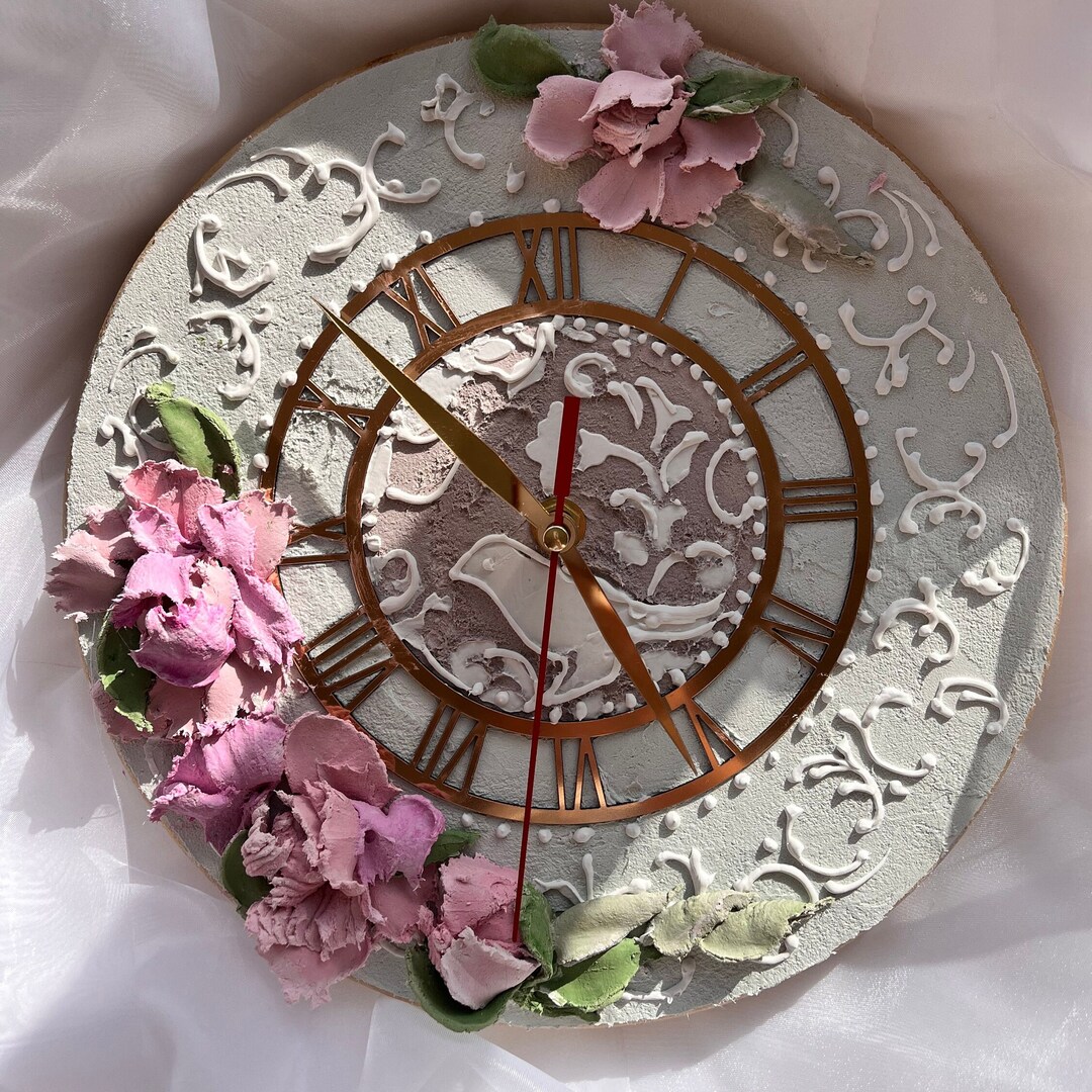 Wall Clock Made of Decorative Plaster Sculptural Painting Handmade ...