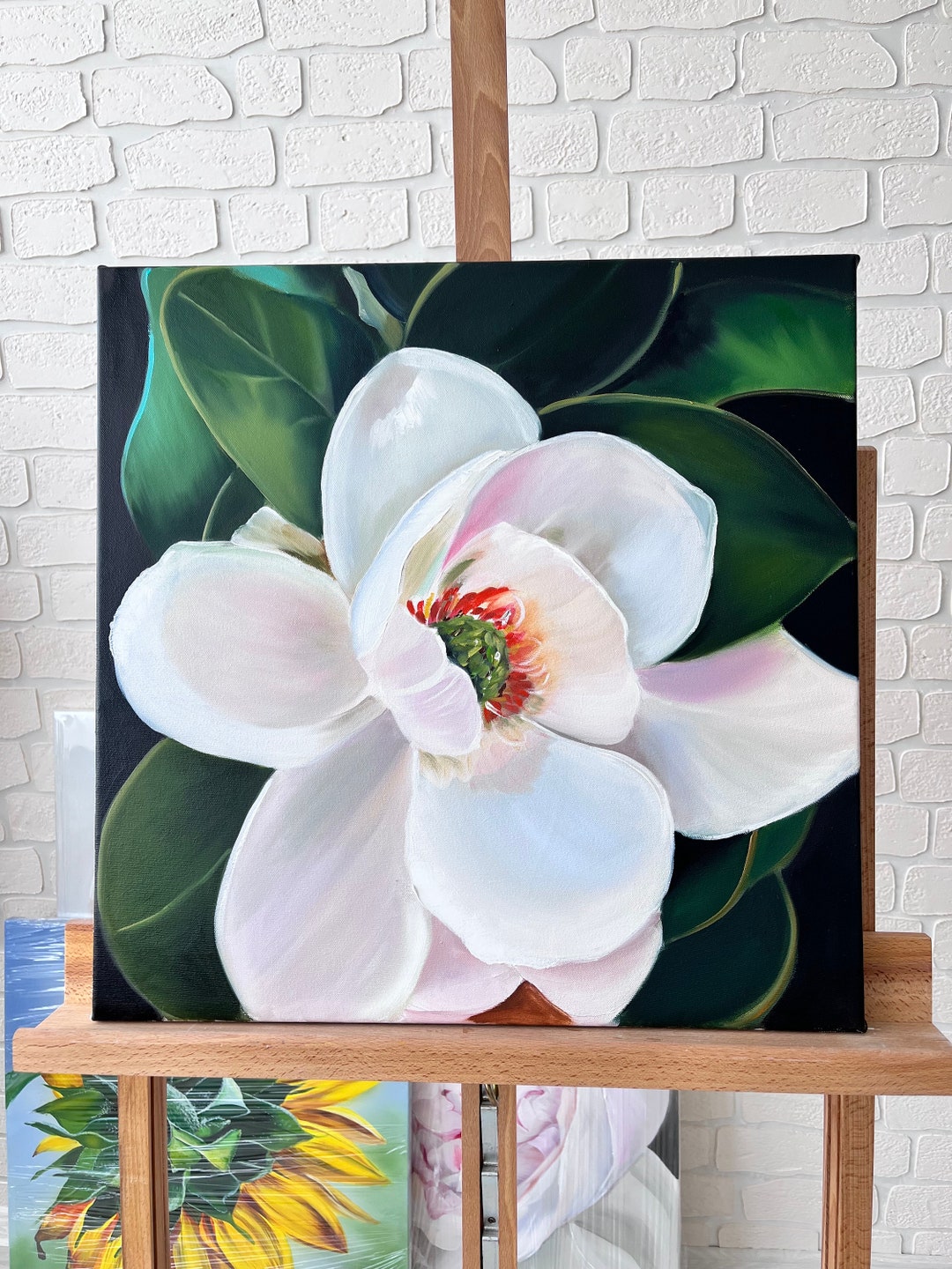 Magnolia Original Oil Painting Realistic Flower Painting on Canvas ...