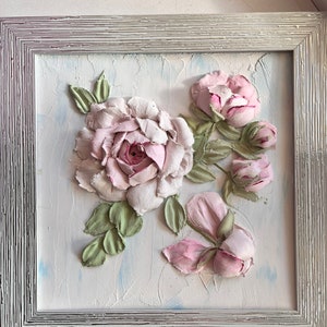Flower Sculpture Painting Roses 3D Painting Floral Painting 3D Wall Art ...