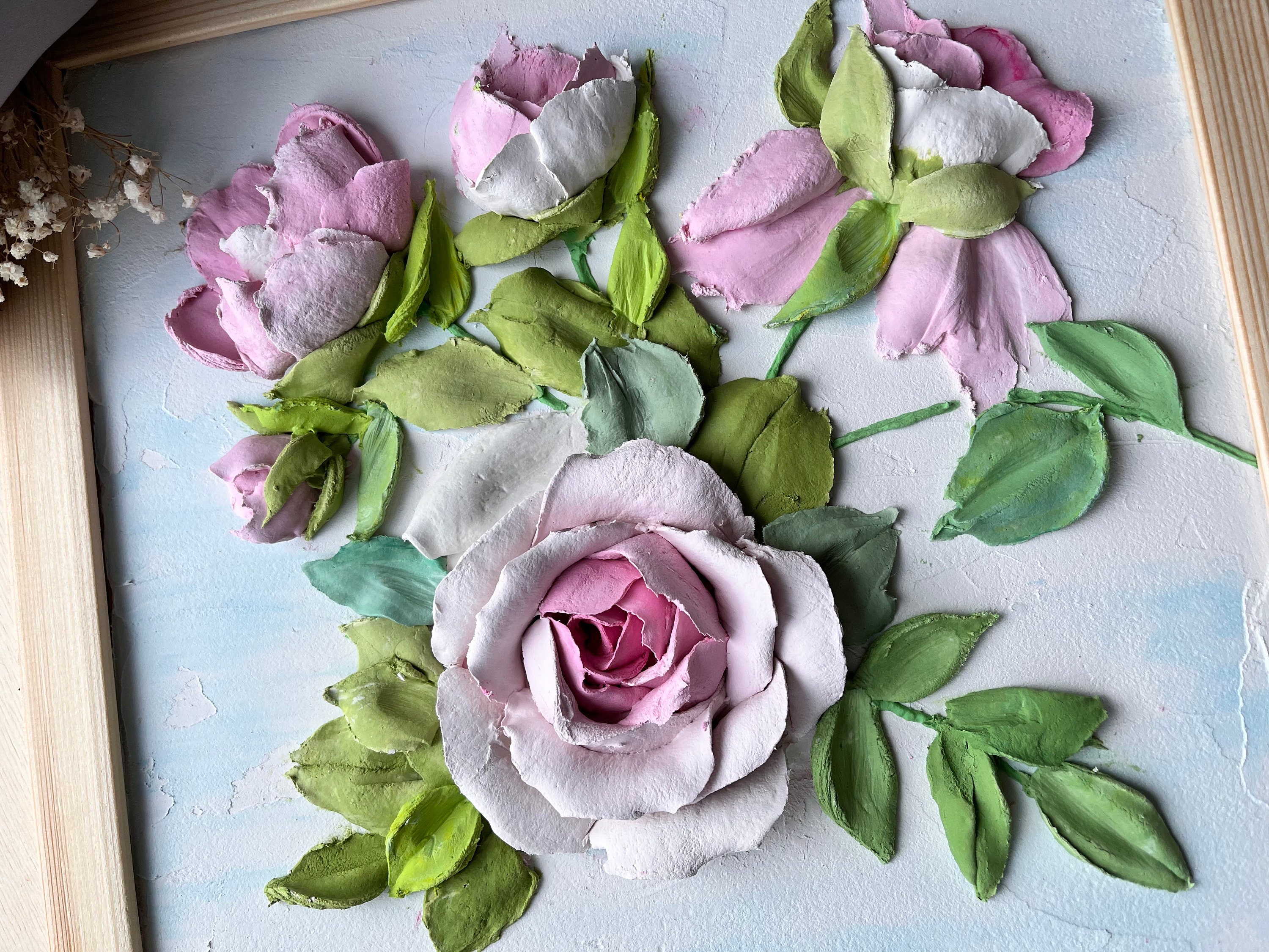 Flower Sculpture Painting Roses 3D Painting Floral Painting 3D Wall Art ...