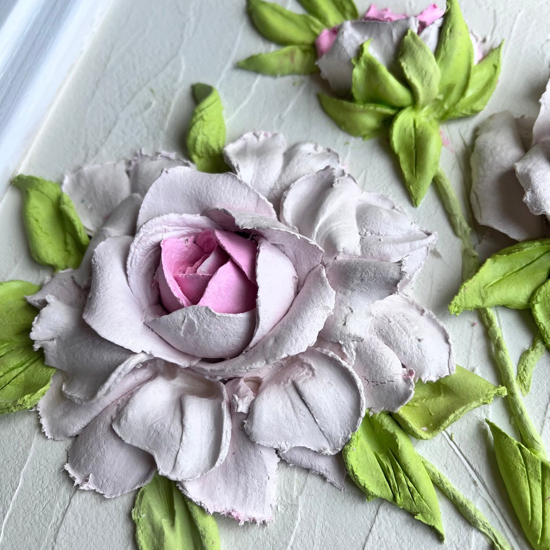 Rose Plaster Painting, 3d Flower Art, 3d Floral Wall Art, 3d Roses ...