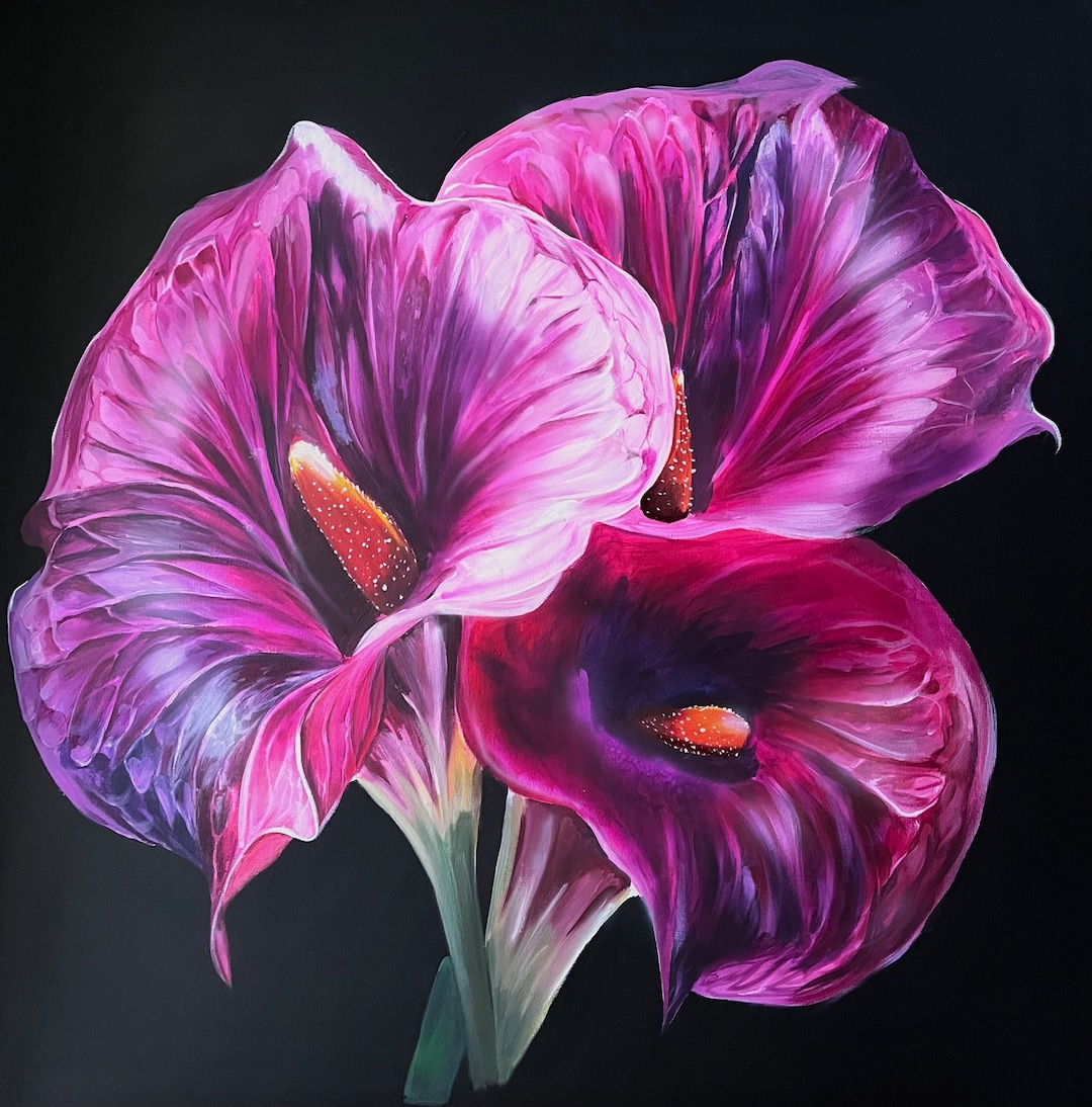 Anthurium Original Painting Large Realistic Flowers Painting Woman’s ...
