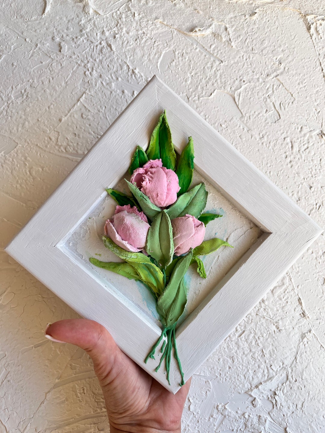 Tulip Sculpture Painting Small Impasto Art 3d Painting Plaster Flowers ...