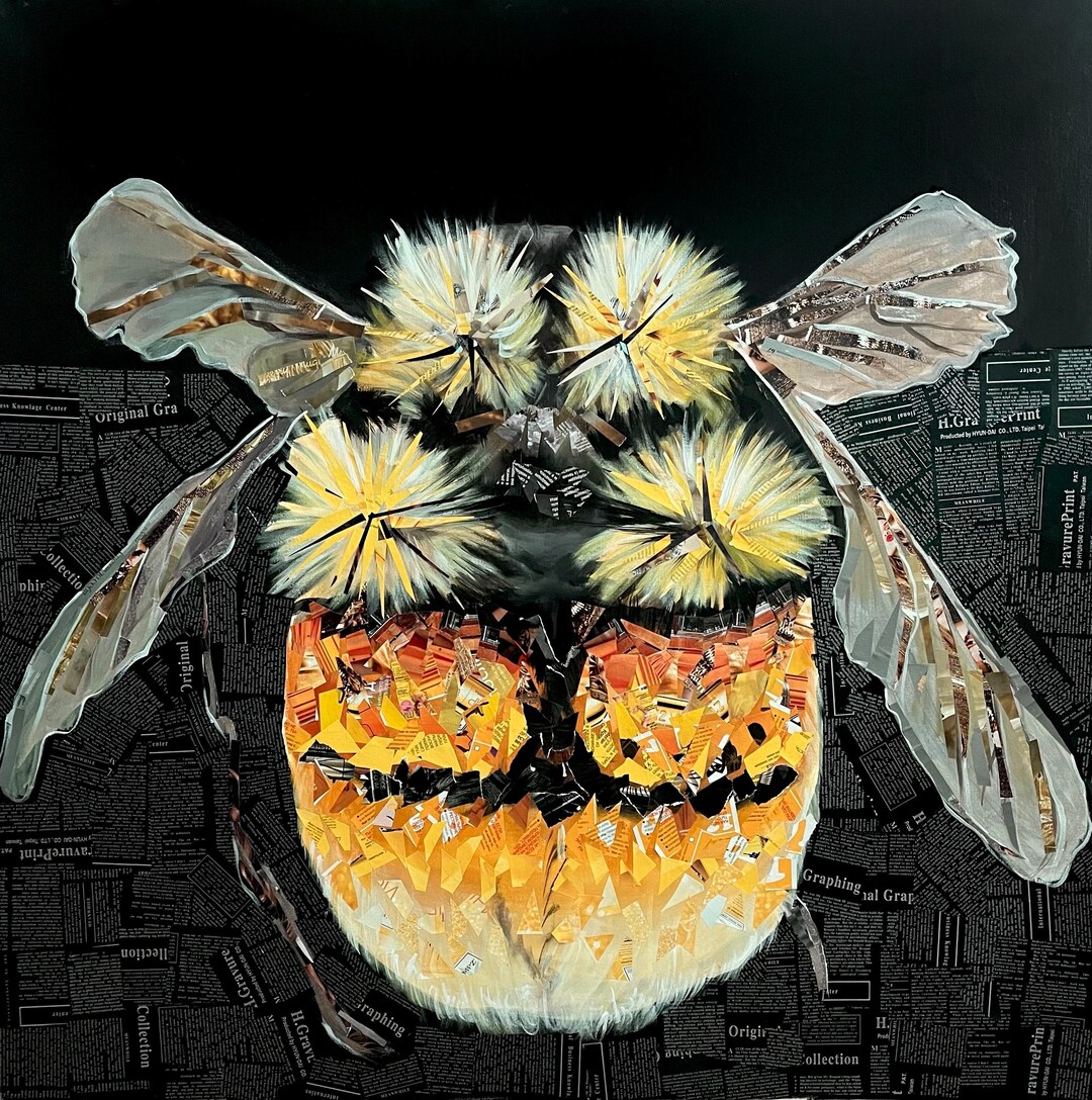 Original Bumblebee Painting Large Wall Art Yellow Wall Decor Collage ...