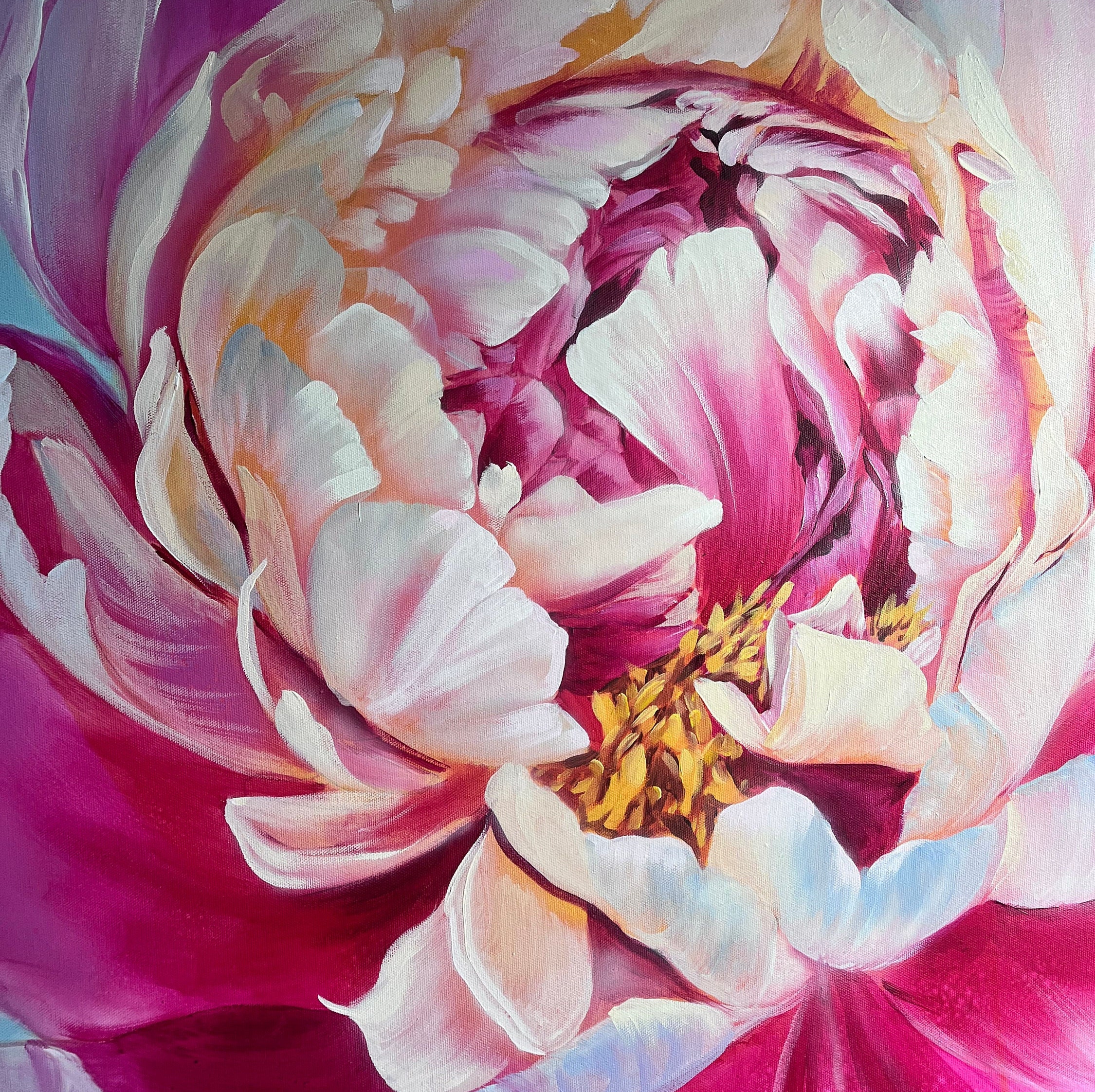 Peony Original Painting Pink Macro Flowers Painting Realistic Peony ...