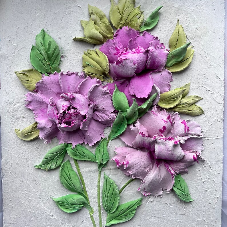 Peony Flower Sculptural Painting Original Art Peonies Floral Wall Art ...
