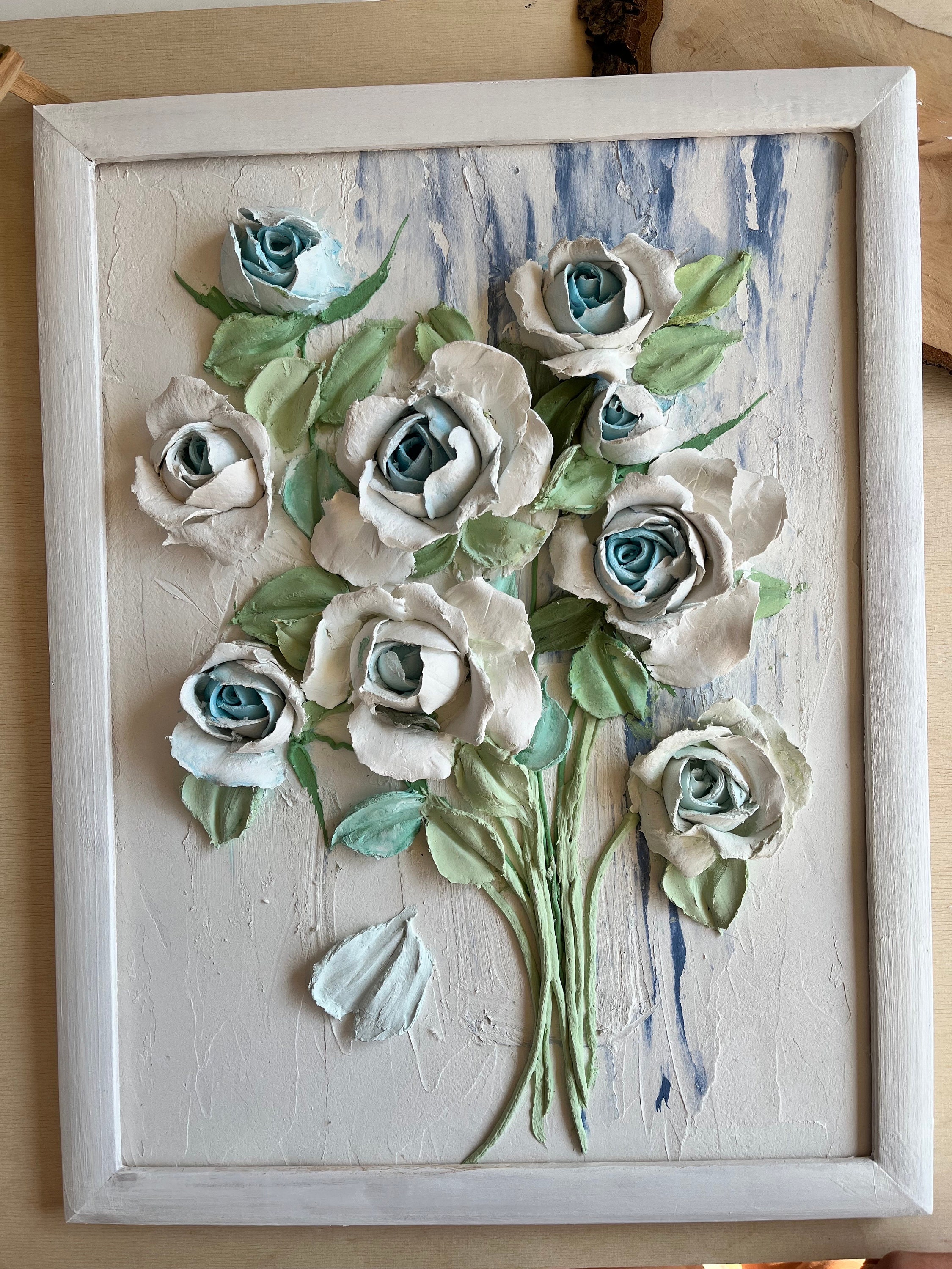 White Rose Sculptural Painting 3D Painting Floral Painting Bas Relief ...