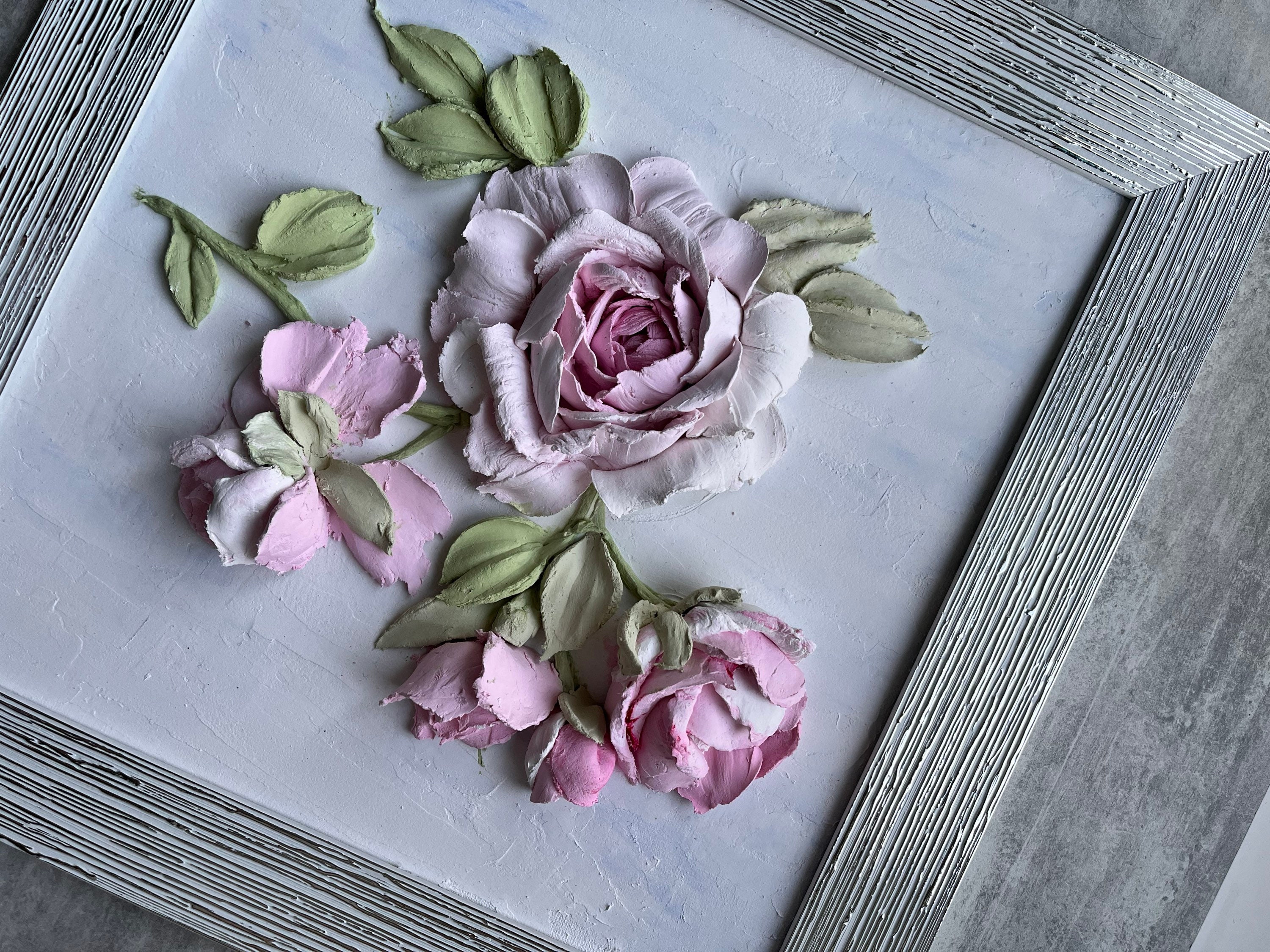 Flower Sculpture Painting Roses 3D Painting Floral Painting 3D Wall Art ...