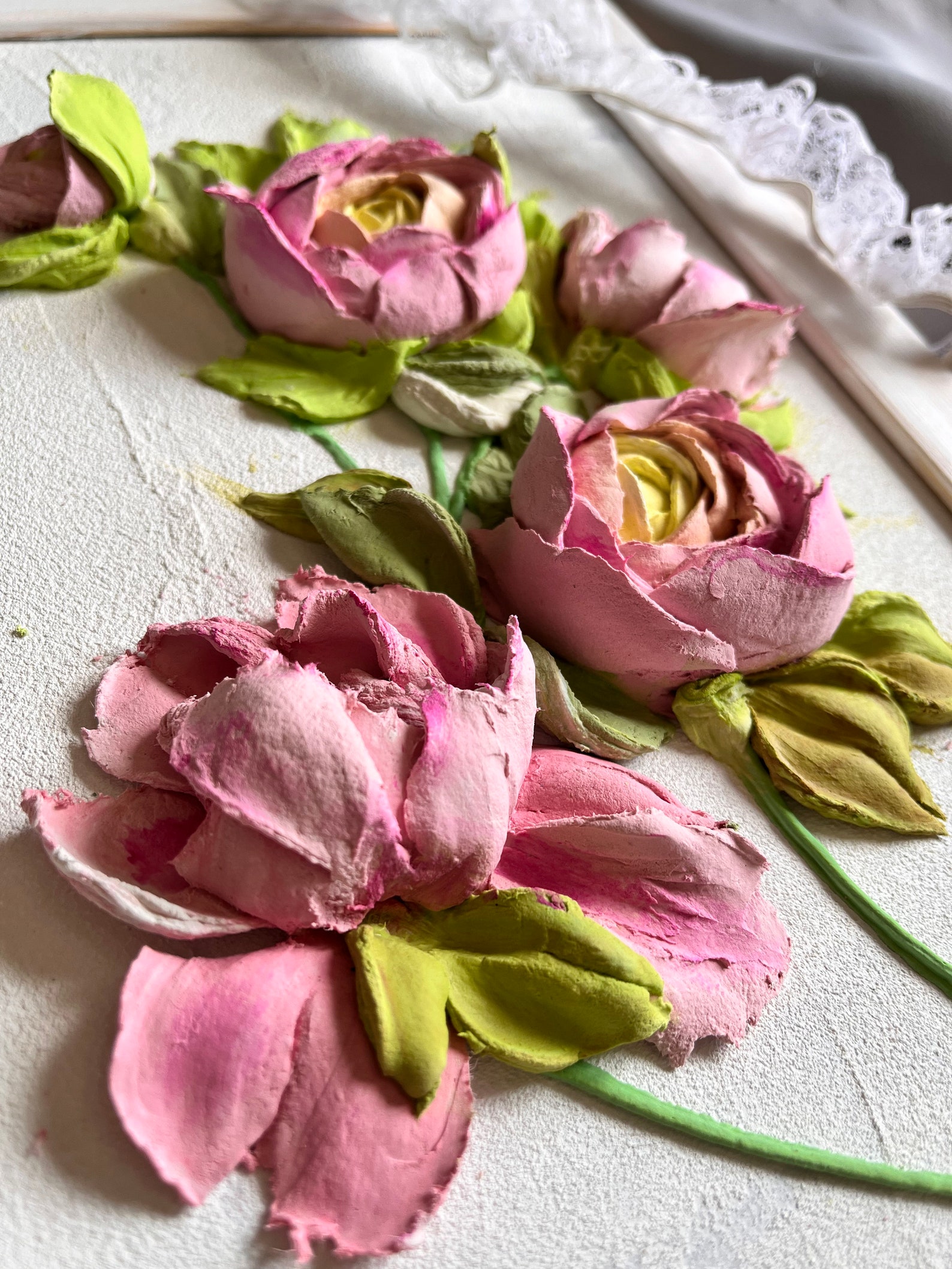 Peony 3d Painting Sculpture Painting Ranunculus Plaster Panno Impasto ...