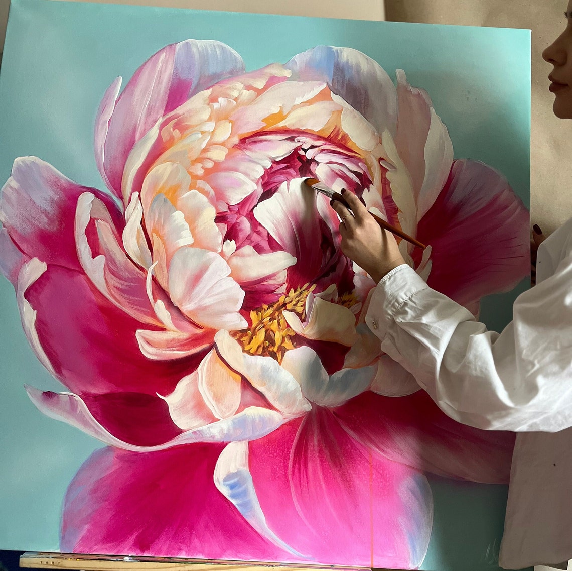 Peony Original Painting Pink Macro Flowers Painting Realistic Peony ...