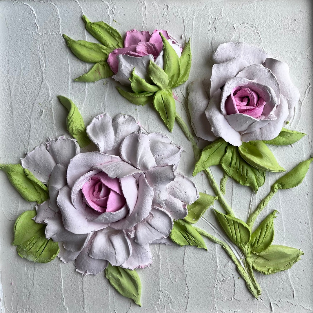 Rose Plaster Painting, 3d Flower Art, 3d Floral Wall Art, 3d Roses ...