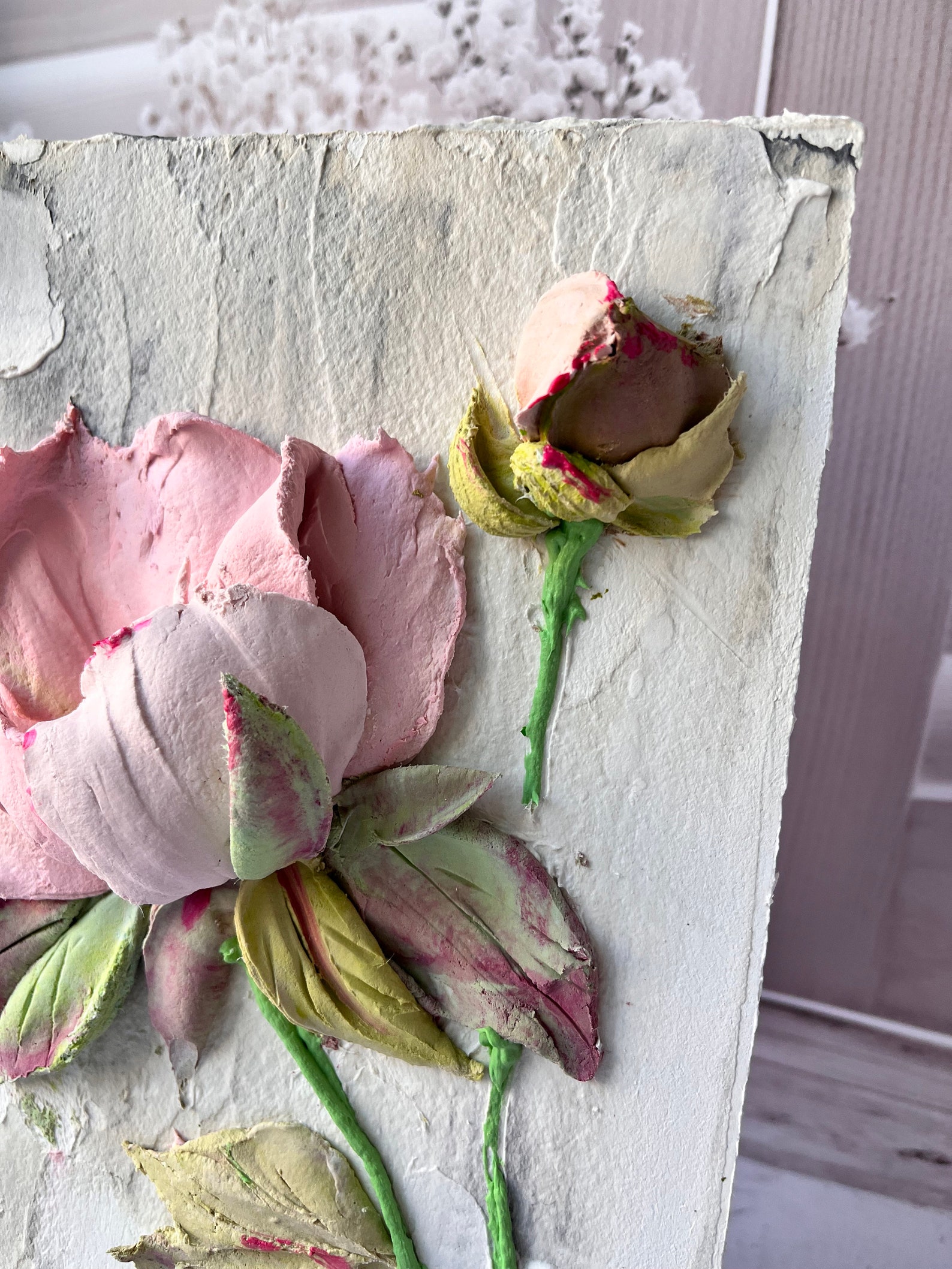 Flower Sculpture Painting Roses 3D Painting Floral Painting 3D Wall Art ...